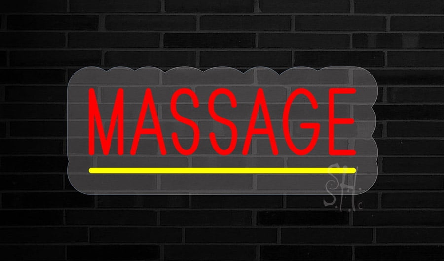 Red Massage Contoured Clear Backing LED Neon Sign 10 x 24 - inches ...