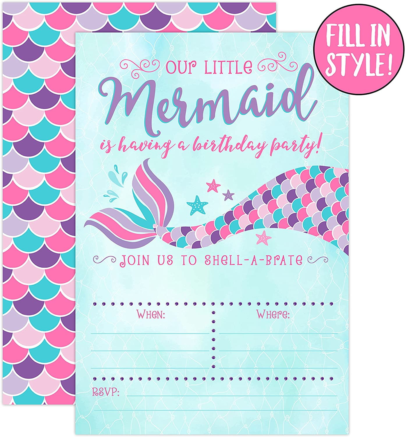 Your Main Event Prints Mermaid Birthday Invitations, Pink and Purple ...