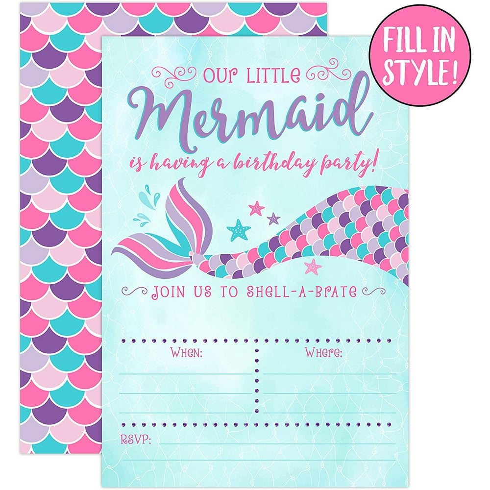 Your Main Event Prints Mermaid Birthday Invitations, Pink and Purple ...