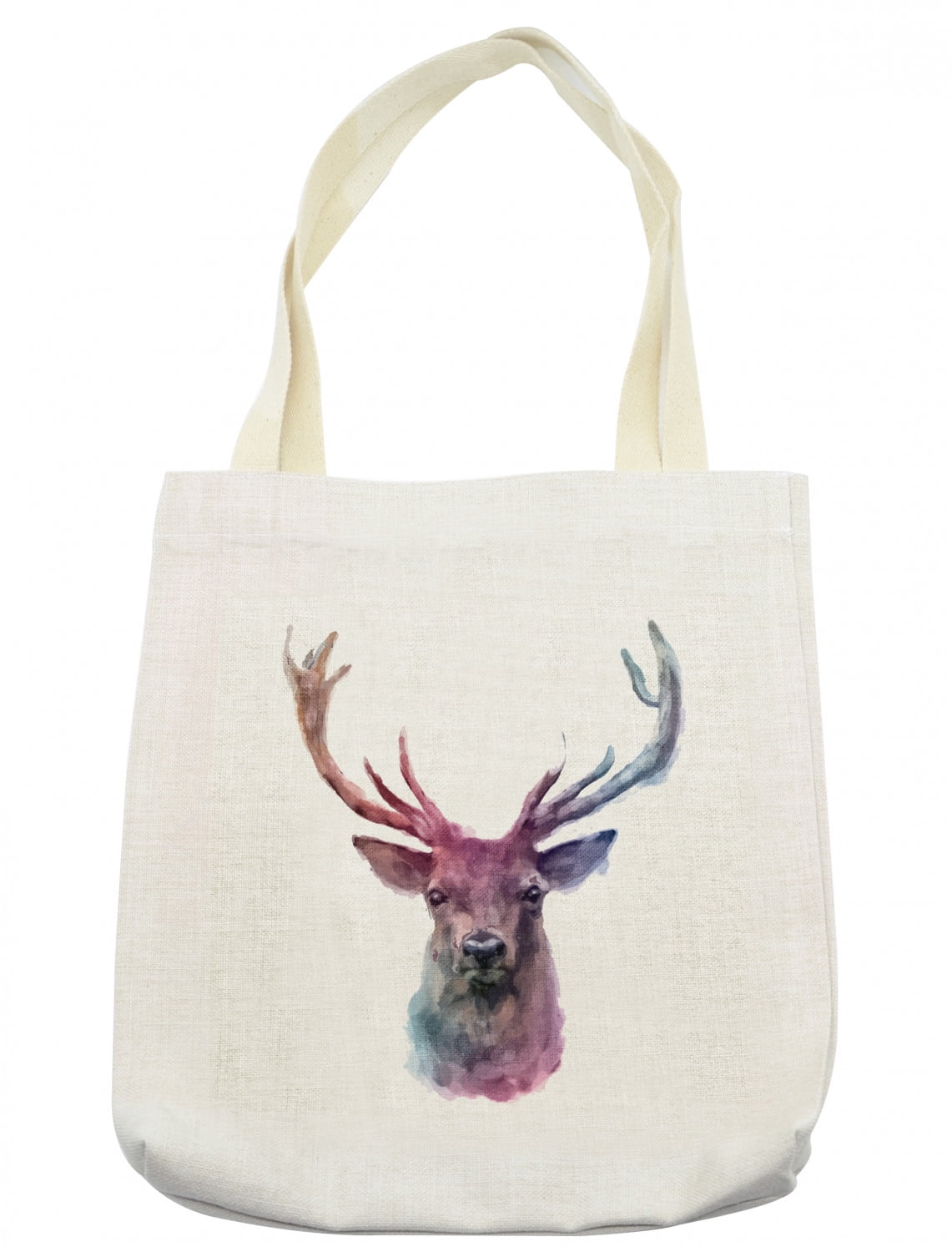 Deer Tote Bag, Illustration of Male Stag with Soft Pale Colors Antlers ...