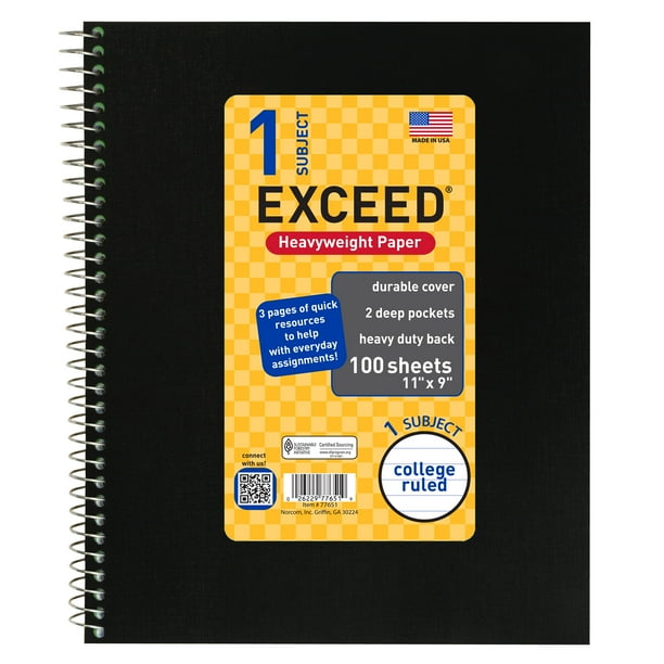 100 Count 1 Subject Black Exceed Notebook, 11" x 9", College Ruled ...
