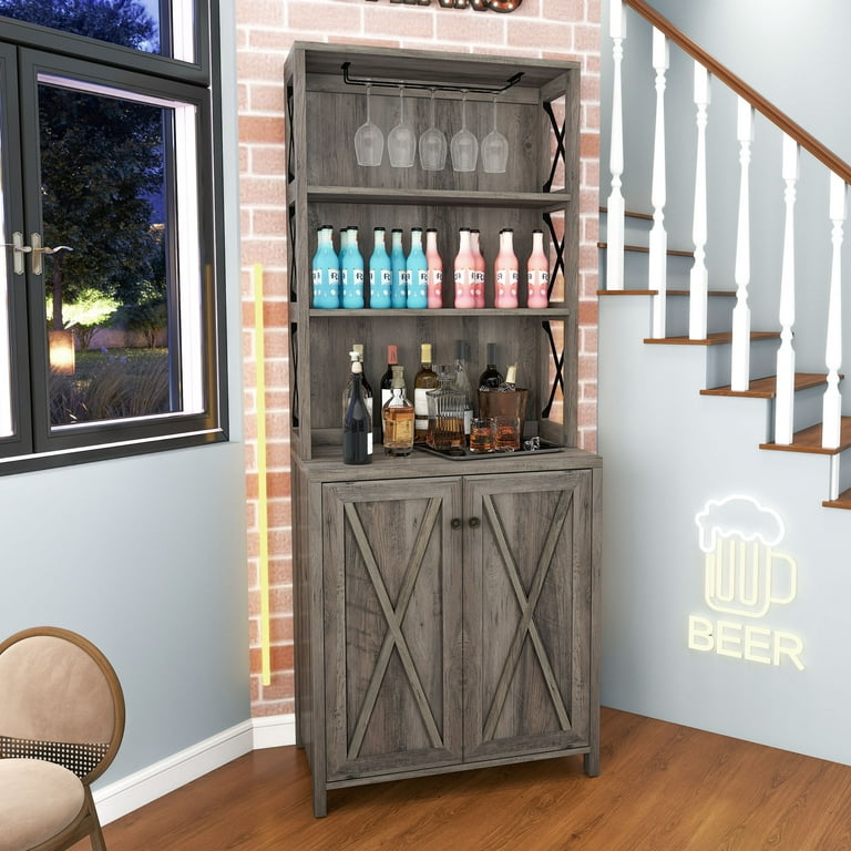 DWVO Kitchen Pantry 67 Freestanding Storage Cabinets Bar Cabinet with Doors and Shelves Elegant Colonial Design Cabinet Cupboard Grey