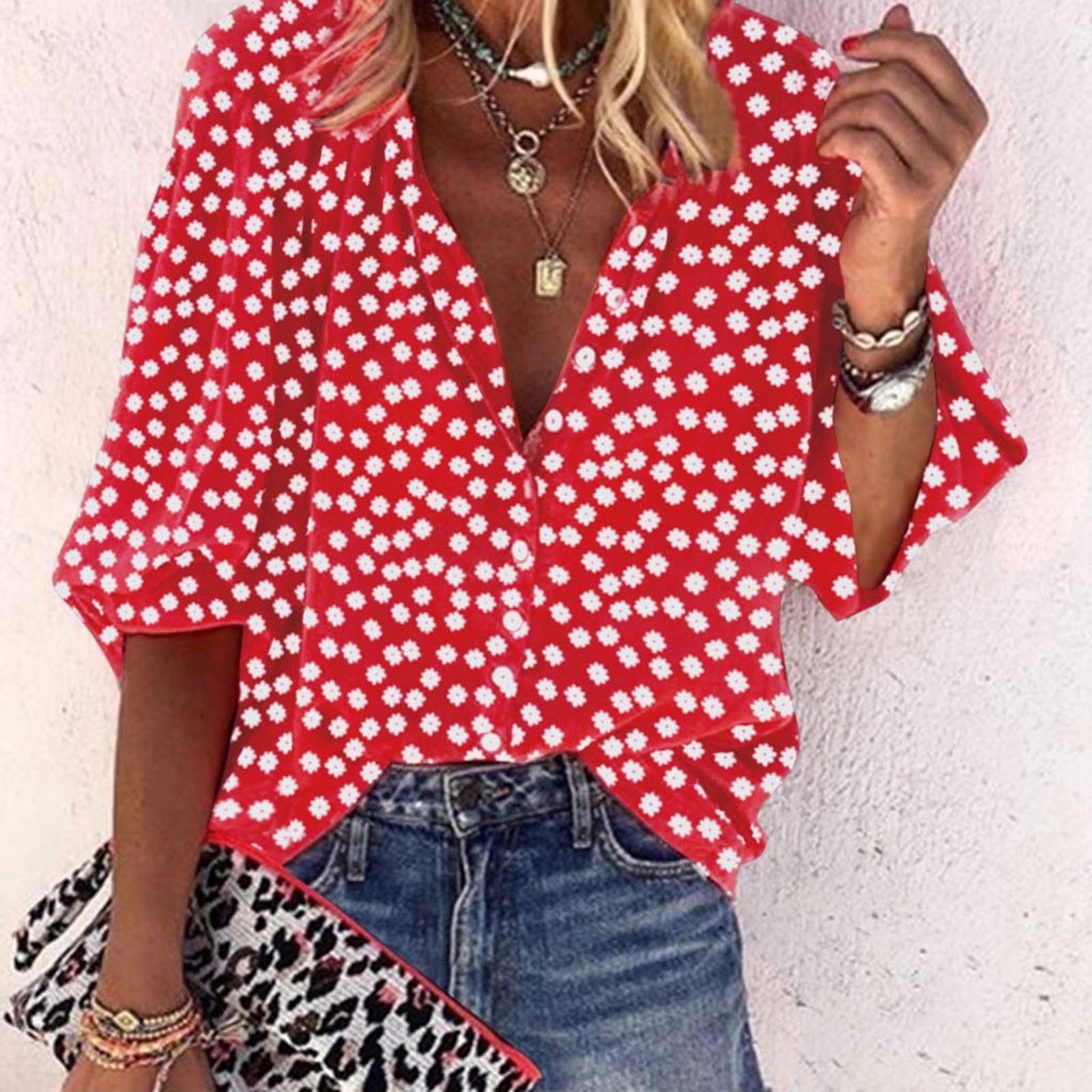 Click here for Cehvom Women Fashion V Neck Floral Printed 3/4 Sle... prices