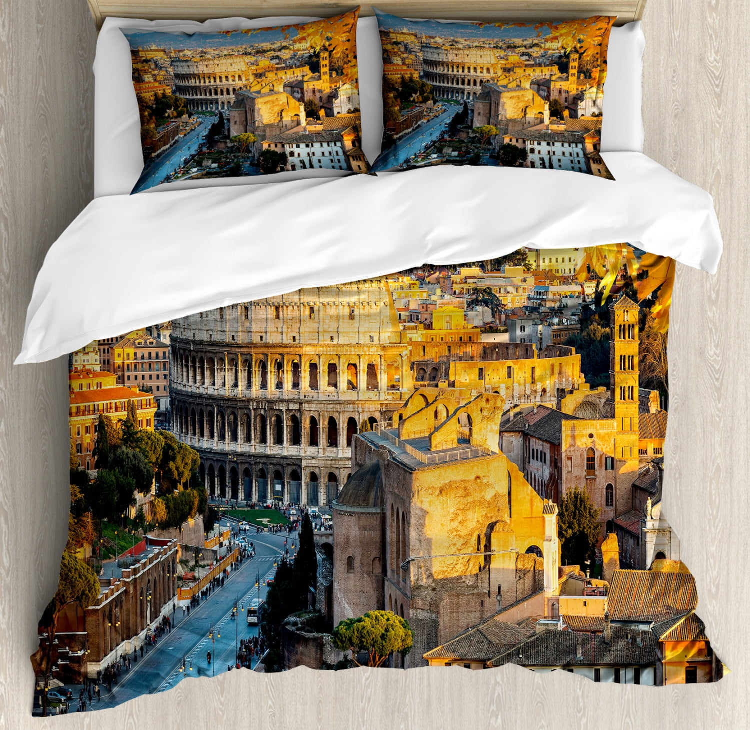 Italy Queen Size Duvet Cover Set, Colosseum in Rome Amphitheater ...