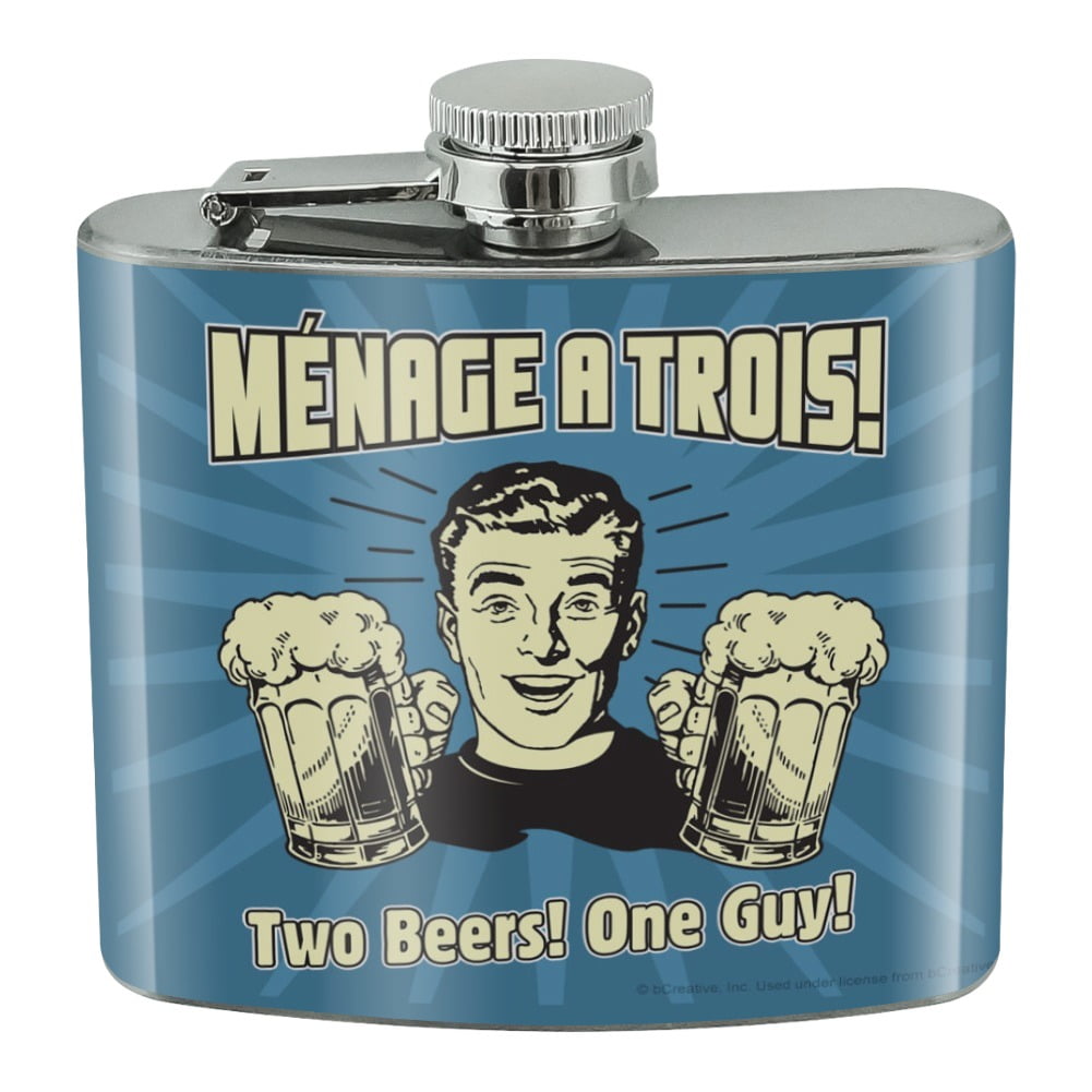 Menage A Trois Threesome Two Beers One Guy Funny Humor Retro Stainless ...