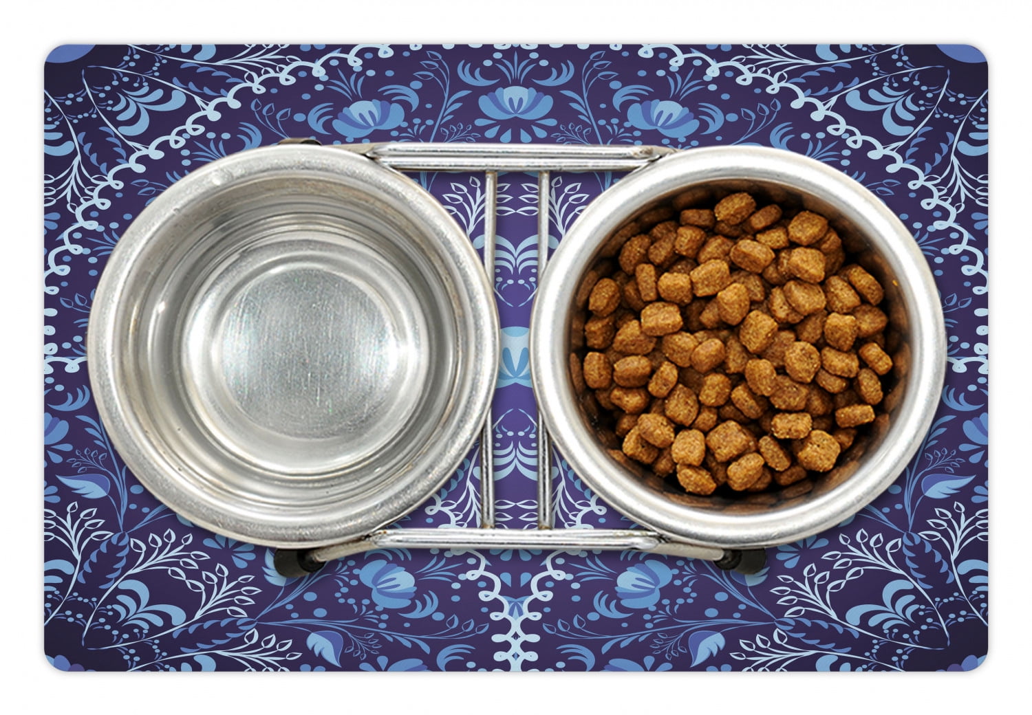 Navy Blue Pet Mat for Food and Water, Circular and Floral Alike ...