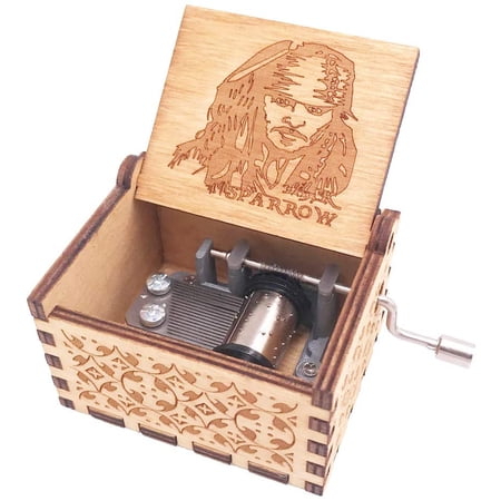Jack Sparrow Music Box Hand Crank Musical Box Carved Wooden,Play Davy ...