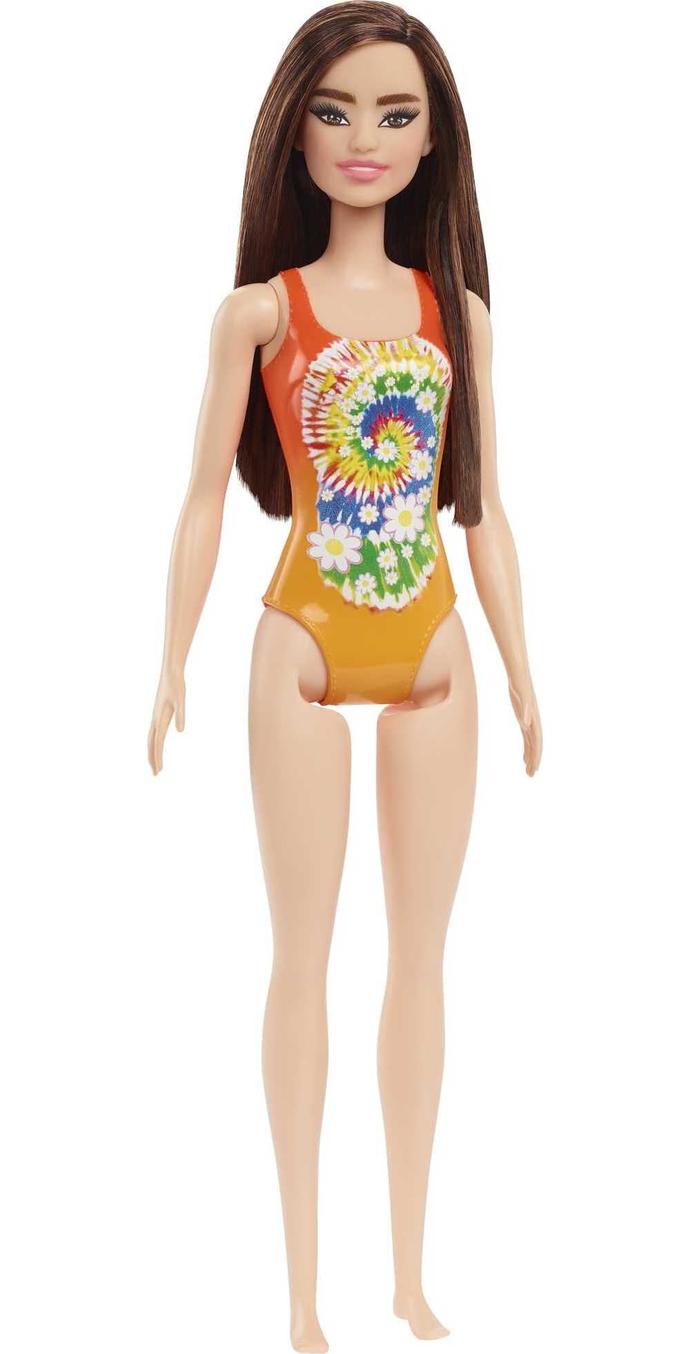 Barbie Swimsuit Beach Doll with Brown Hair & Orange Tie-Dye Suit - Walmart.com