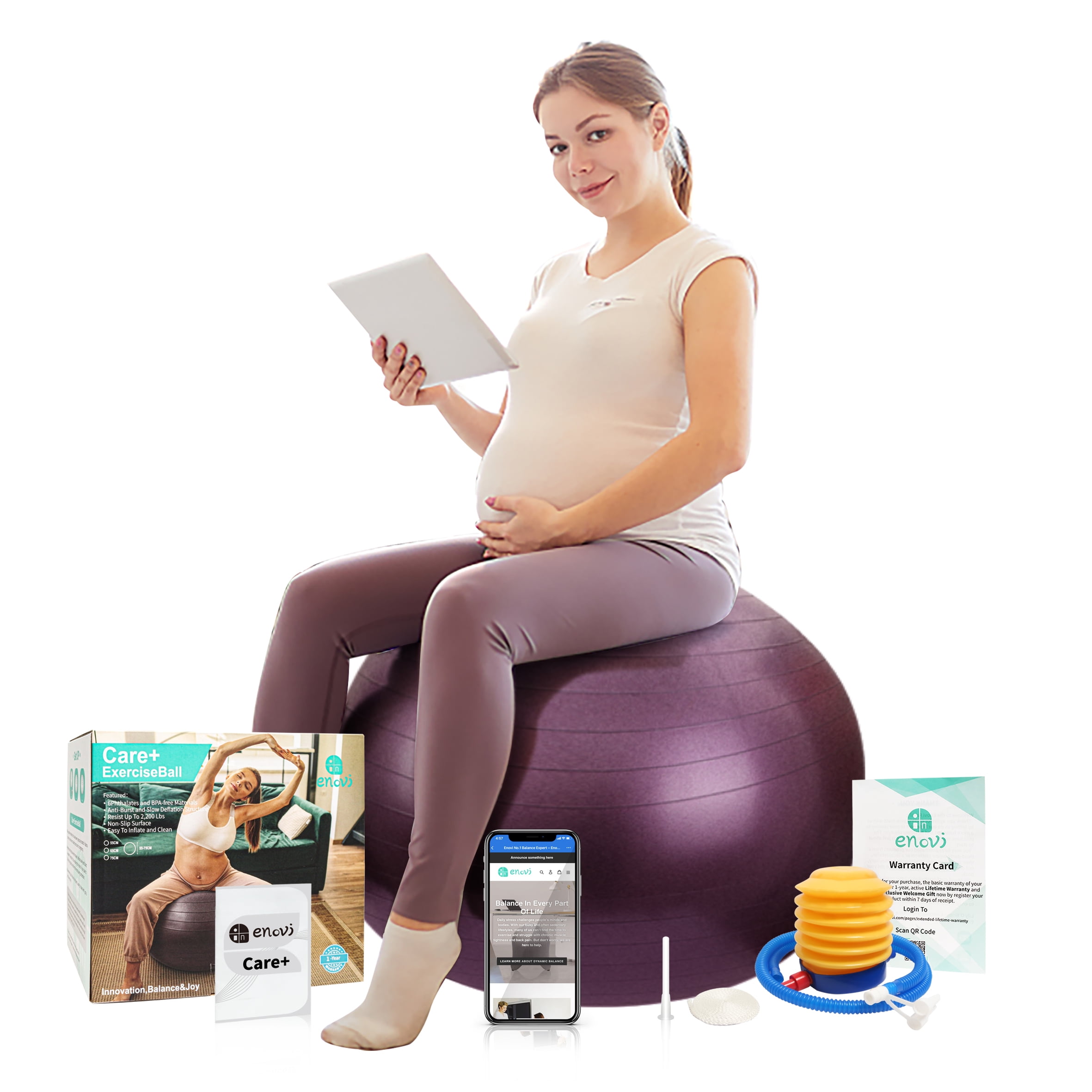 Enovi Care+ Birthing Ball, Yoga Ball for Pregnancy, Exercise Ball ...