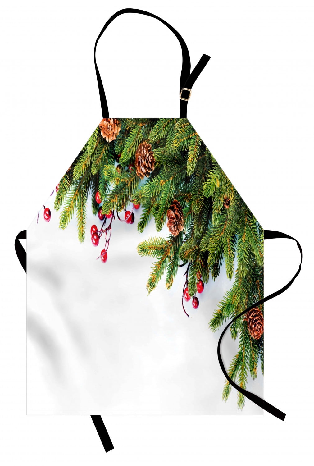 Christmas Apron Evergreen Fir Tree Branches with Cones Yule Celebration ...