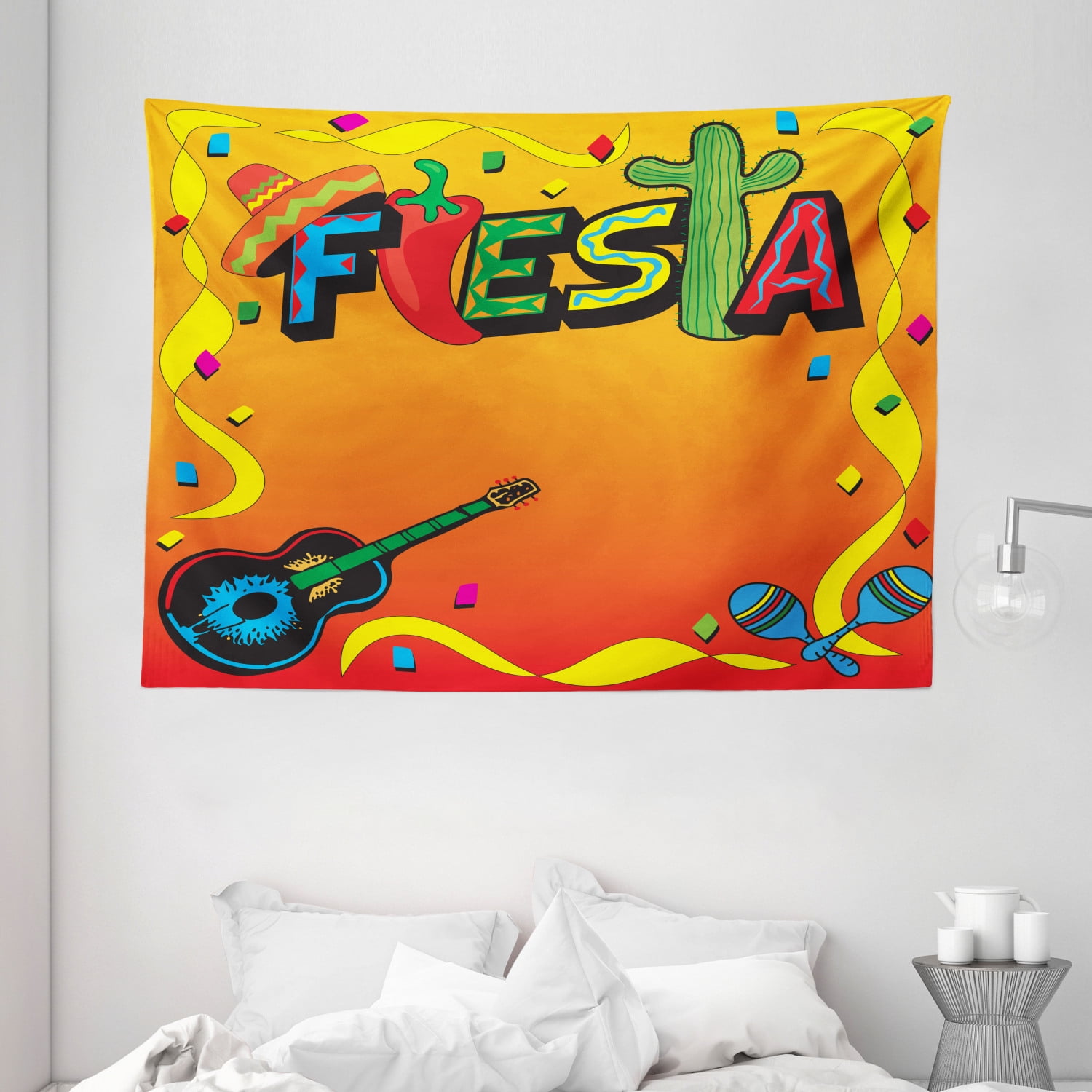 Fiesta Tapestry, Latino Pattern with Swirled Stripe Frame with Musical ...