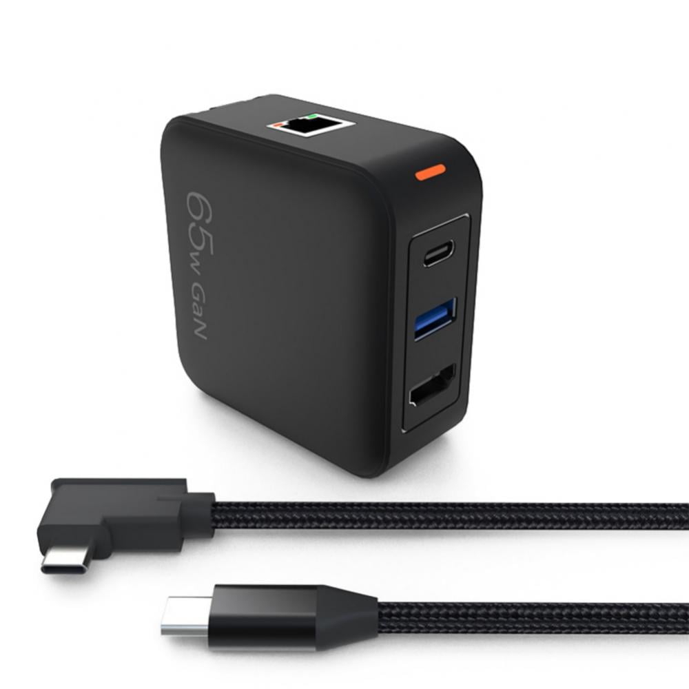 GaN PD65W 4 Port(USB C+USB A+4K/HD+Ethernet) Fast Charger Hub with 4ft ...