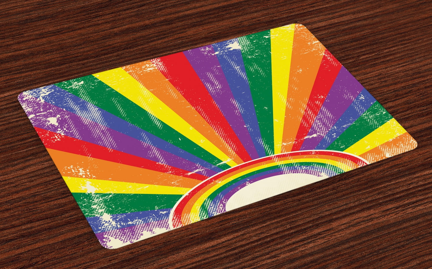 Ambesonne Vintage Rainbow Place Mats Set of 4, Grunge Rays, Standard ...