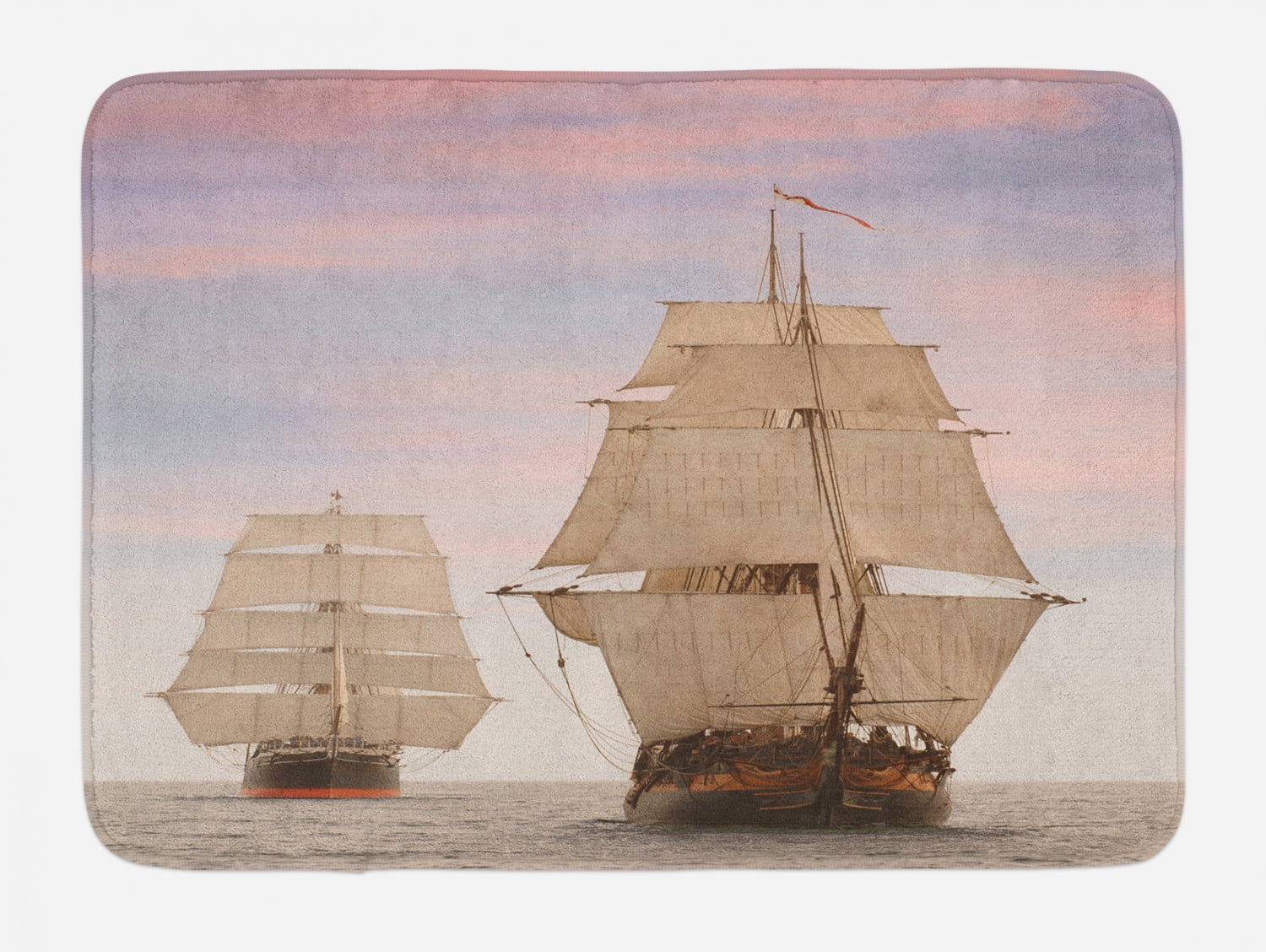 Ocean Bath Mat, Sailboat Gaff Top Sail Tall Wooden Sailing Ships Waves ...