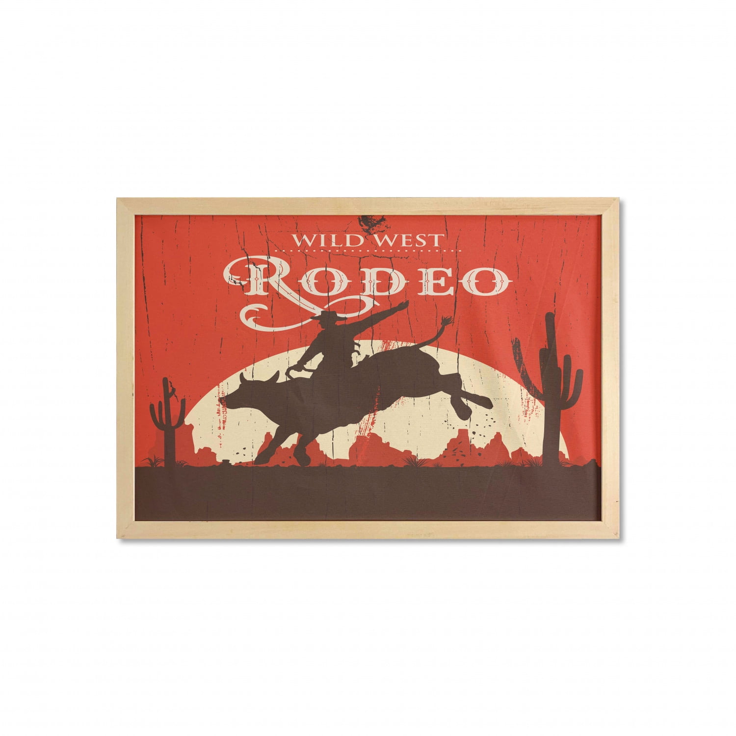 Vintage Wall Art with Frame, Rodeo Cowboy Riding Bull Wooden Old Sign ...