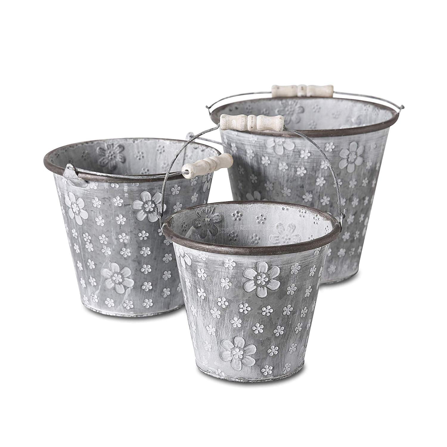 Flower Power Planters, 3 Piece Set, Bucket Jardinieres, Imprinted ...