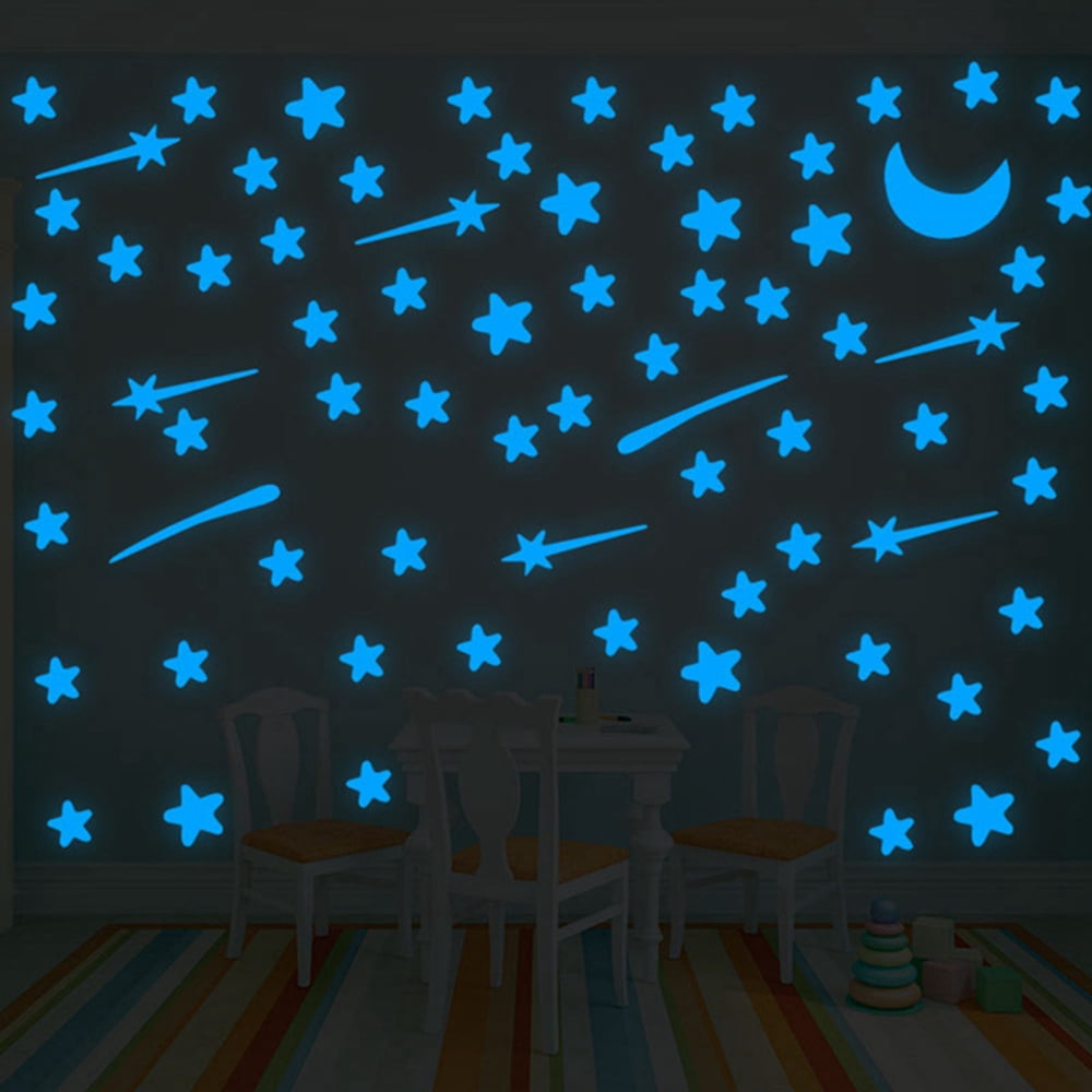 Luminous Wall Stickers Glow In The Dark Moon Star Night Light Sticker ...