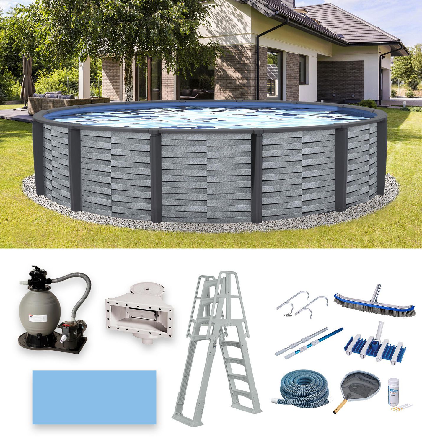 Affinity 27-ft Round 52-in Deep 7-in Top Rail Resin Swimming Pool ...
