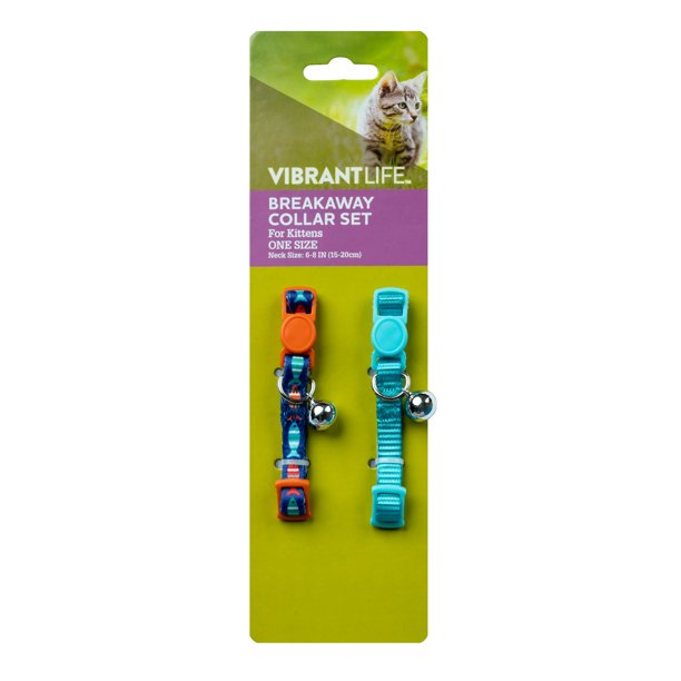 Vibrant Life 2-Pack Kitten Collar Navy Multi Fish and Solid Blue, One ...