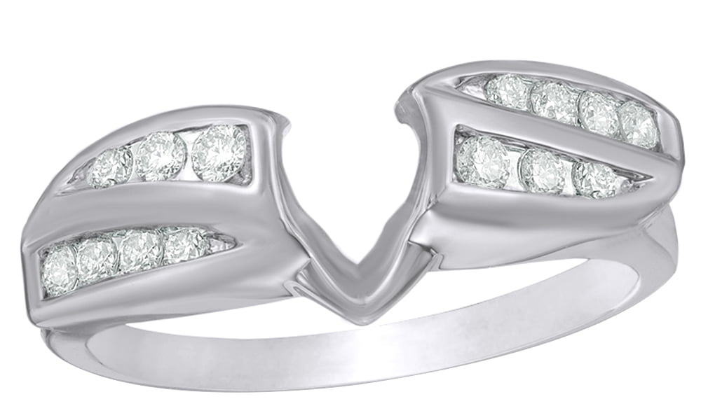 White Natural Diamond Double Row Solitaire Enhancer Ring in 14k White ...