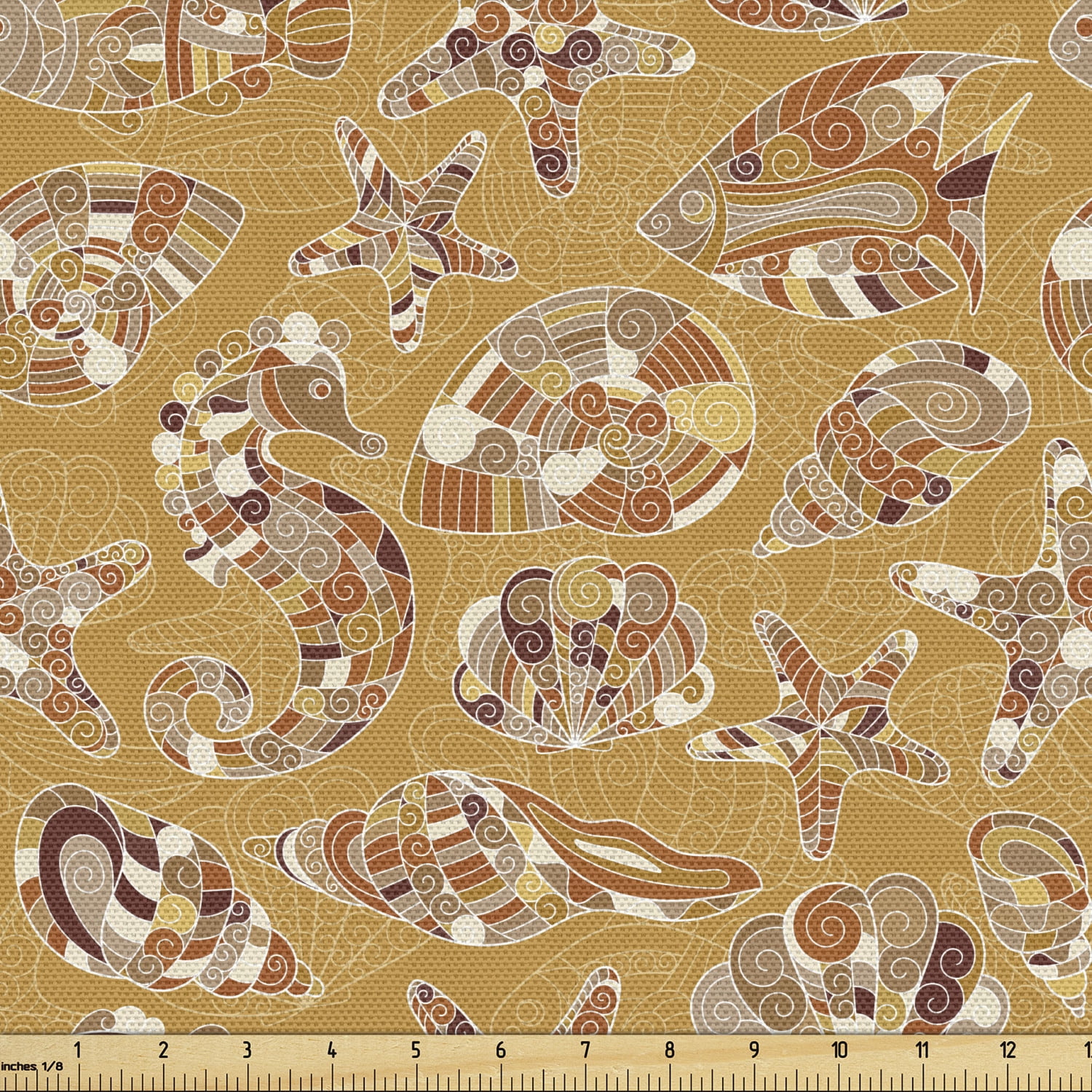 Ocean Fabric by the Yard Upholstery, Pattern of Fish Shells Starfish ...