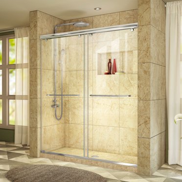 DreamLine Enigma-X 56-60 in. W x 76 in. H Fully Frameless Sliding Shower Door in Polished ...