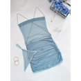 Blue Sheer Cowl Neck Bodycon Sleep Dress With Rhinestone Chain Straps ...