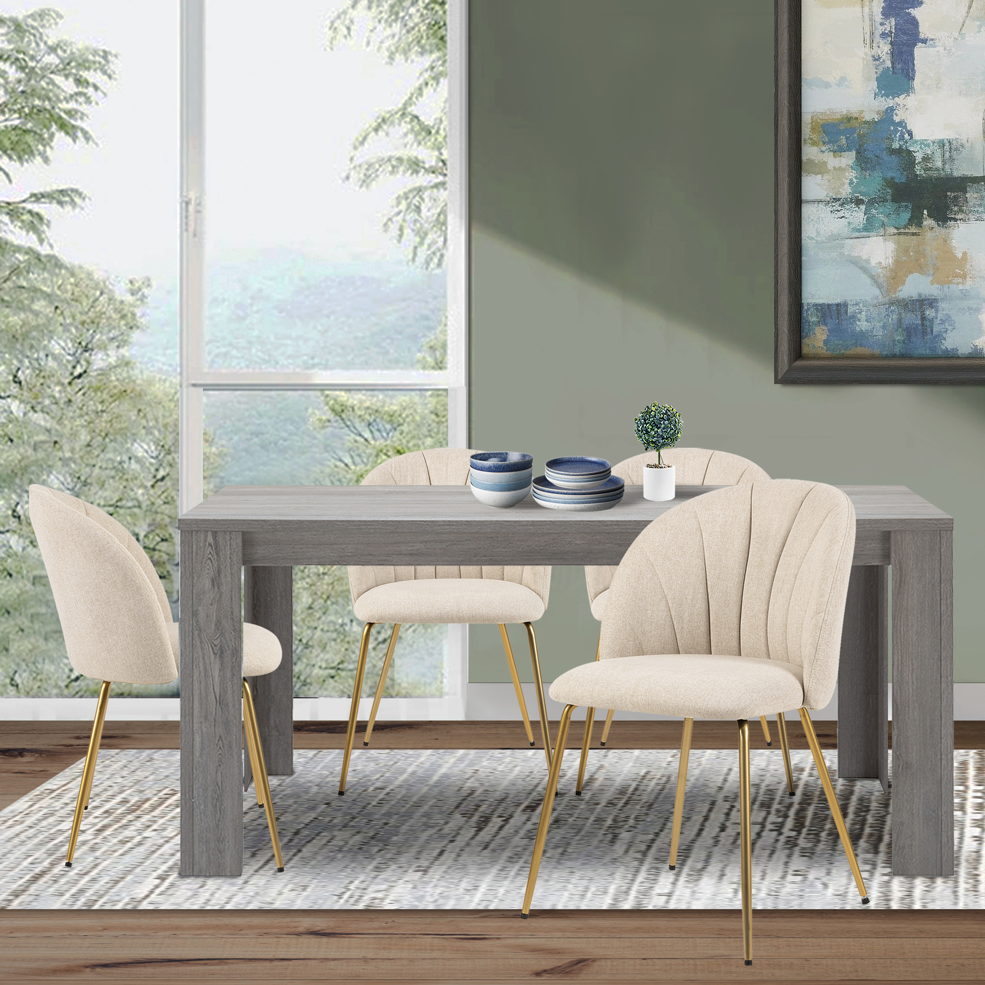 Leejay 5 Pieces Dining Table Set,59 inch Gray Kitchen Table & 4 Pack ...