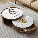 Lartis Round Rock Slab Coffee Table Set, Retractable Thoughtful Design ...