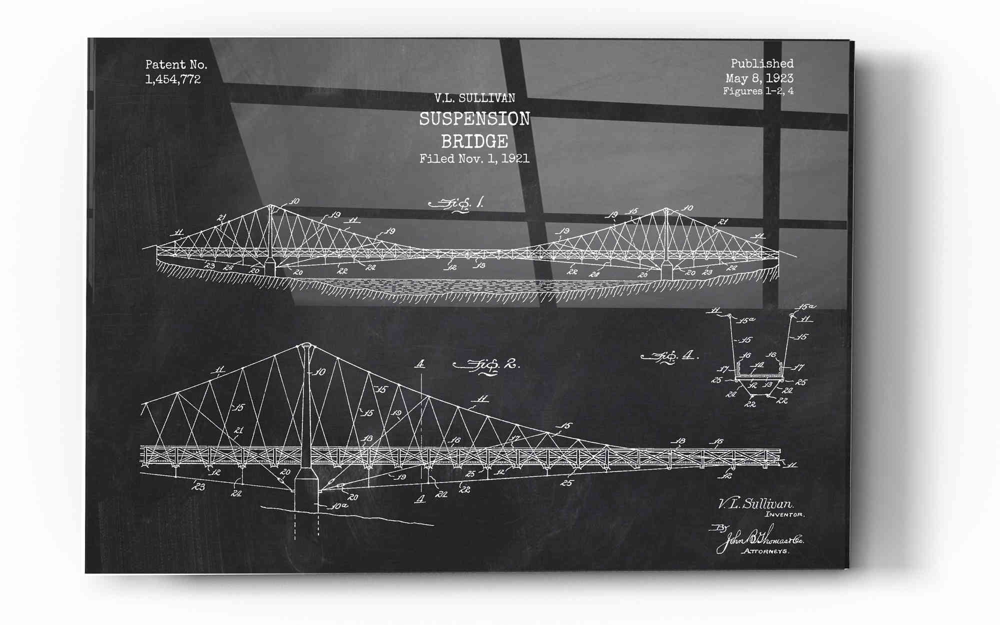 Epic Art 'Suspension Bridge Blueprint Patent Chalkboard' Acrylic Glass ...