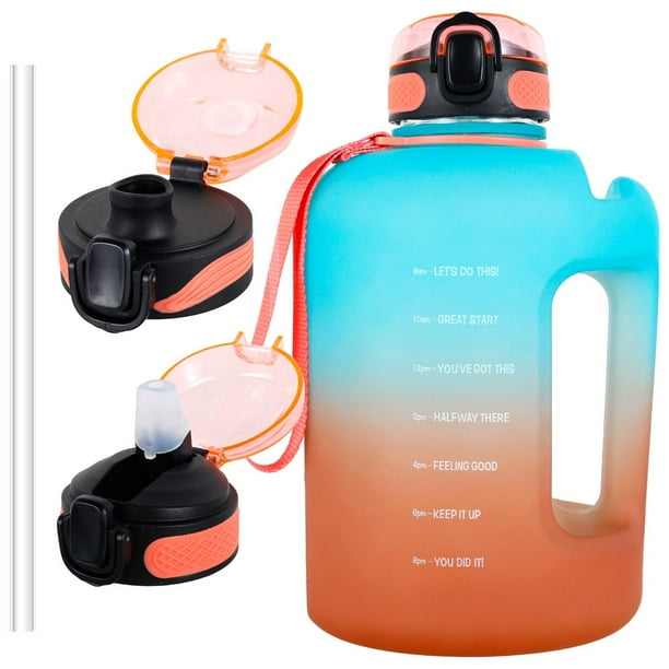 AMERTEER 76oz/2200ml Leakproof Gym Sports Water Jug Large Motivational Water Bottle with Straw ...