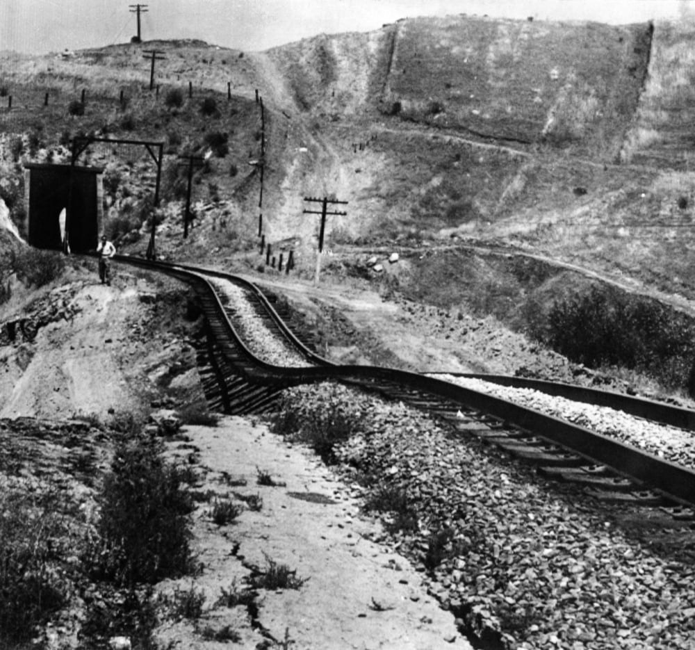 Railroad Tracks Damaged By An Earthquake. Tehachapi History (36 x 24 ...