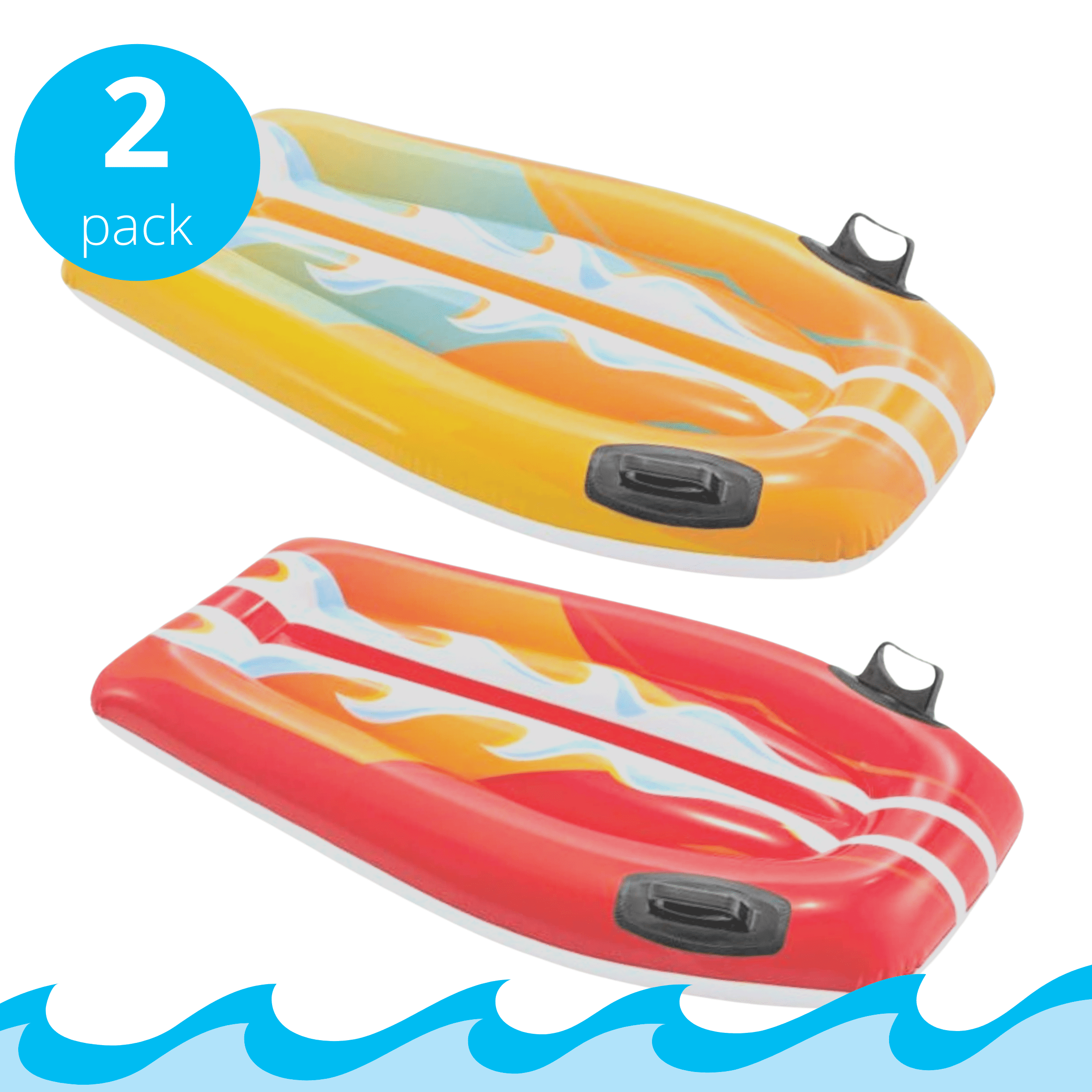 2 Pack Inflatable Boogie Boards for Kids. Learn to Swim, Body Surf ...
