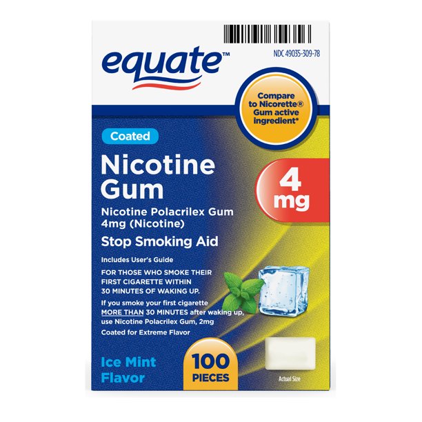Equate Coated Nicotine Polacrilex Gum 4 mg, Ice Mint Flavor, Stop ...