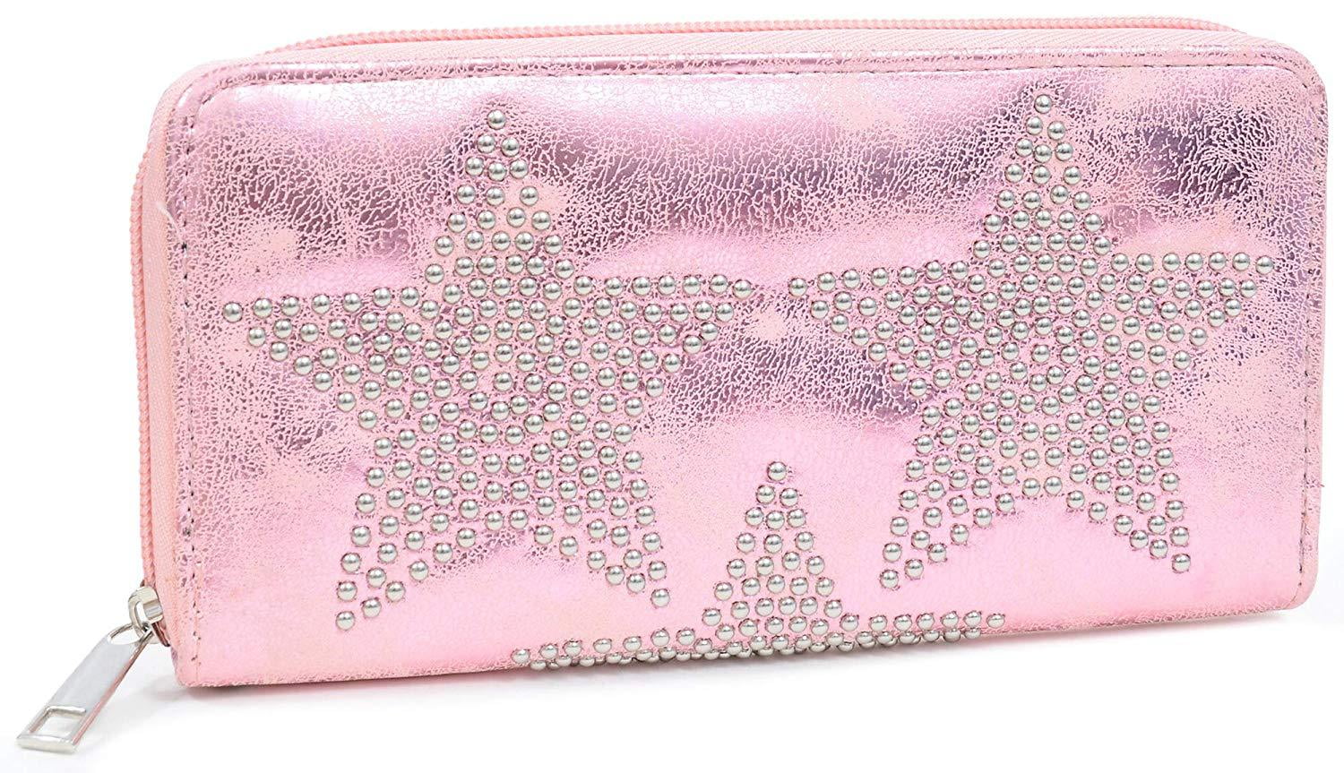 Metallic Star Zipper Wallet Lined Interior w/Pockets - Gold - Walmart.com