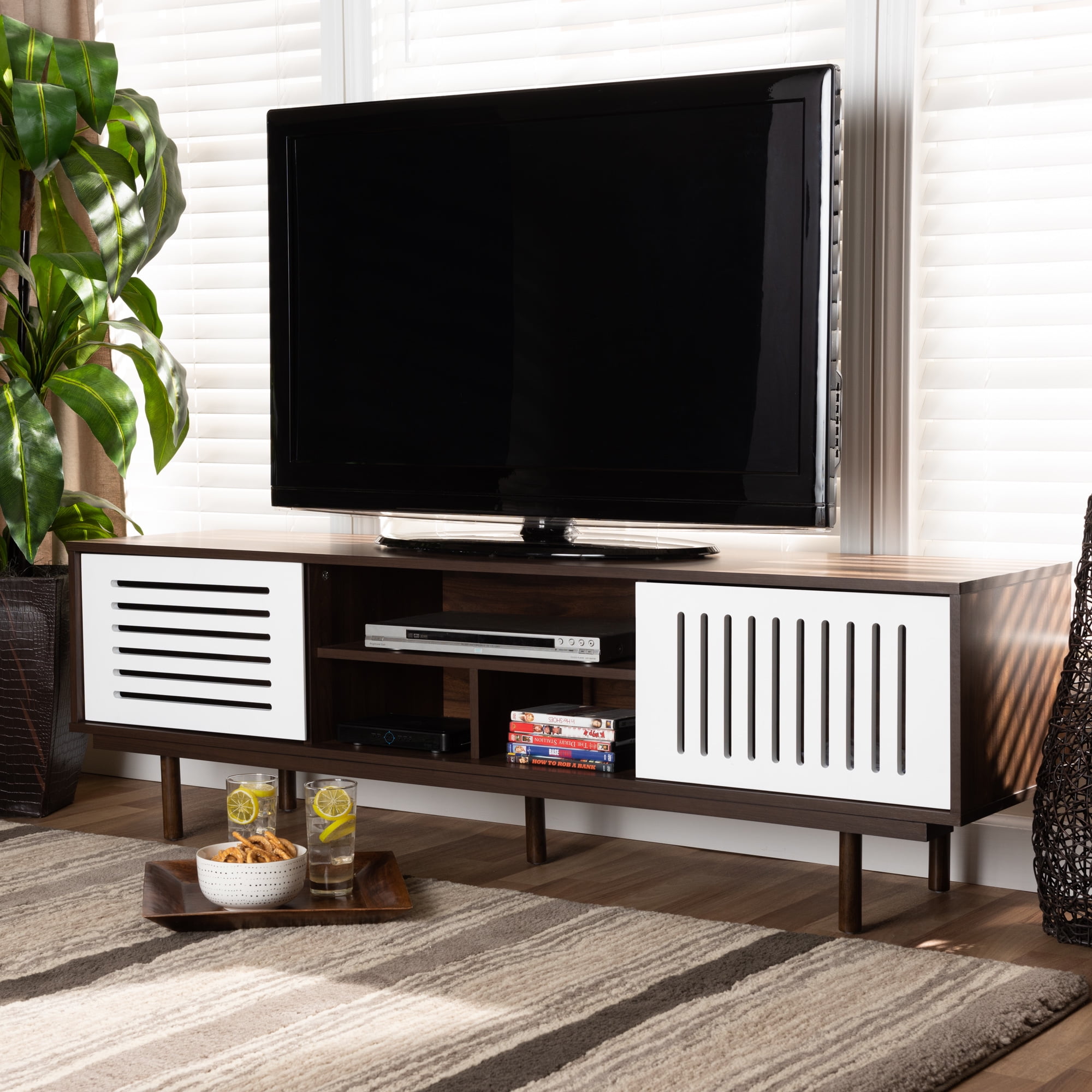 Baxton Studio Meike Mid-Century Modern Two-Tone Walnut Brown and White ...