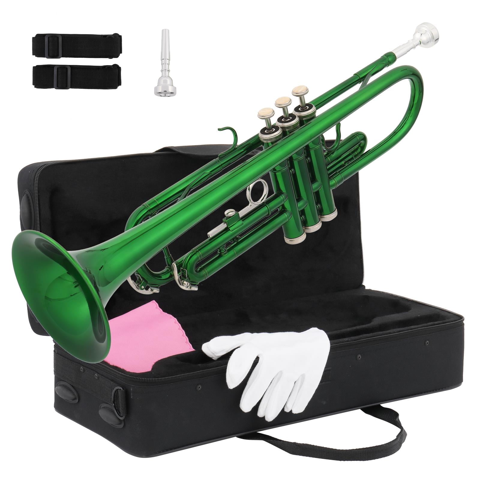 UBesGoo School B Flat Trumpet Kit with Case Gloves Accessories, Green ...