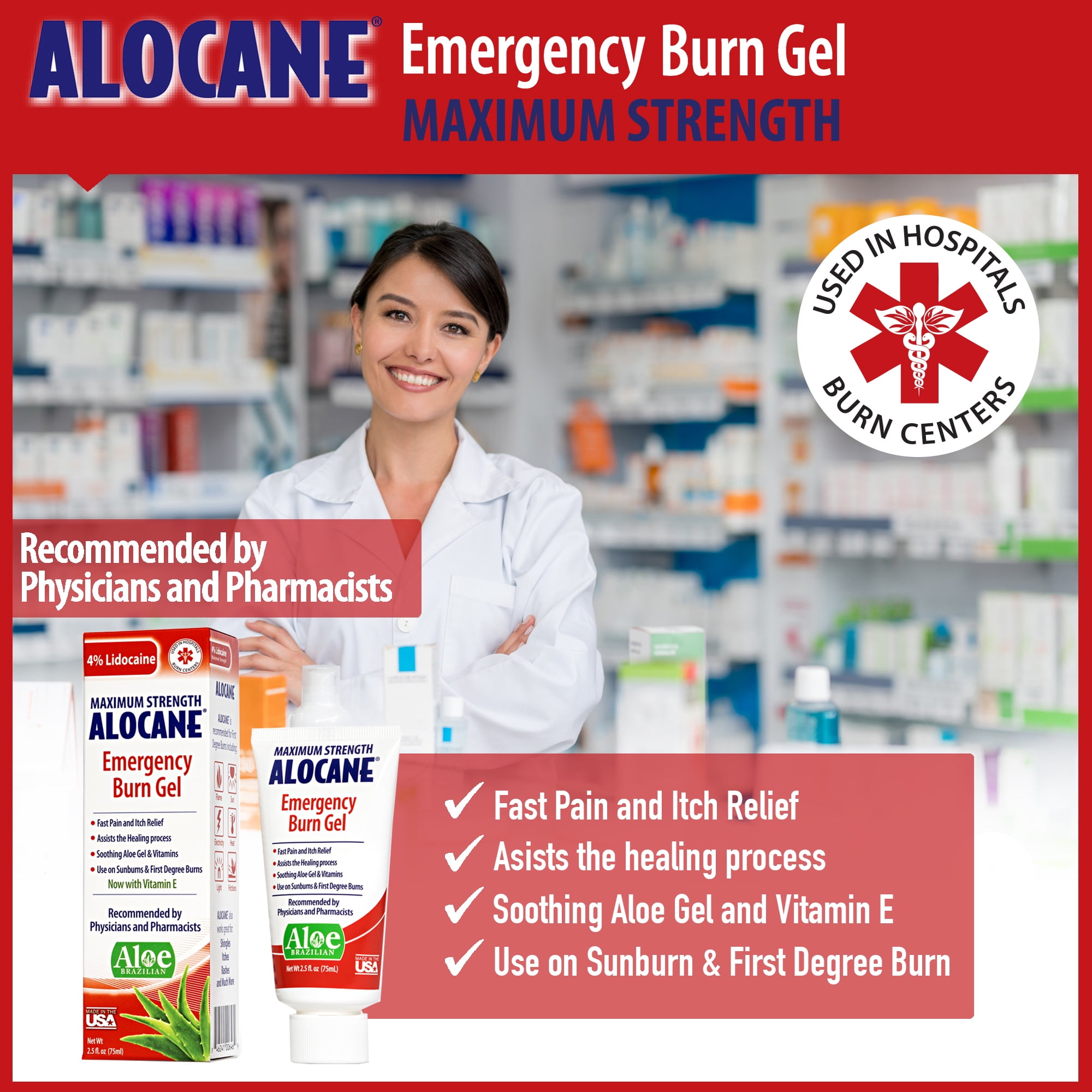 Buy Alocane Maximum Strength Emergency Burn Gel, 2.5 fl oz, 2 count ...