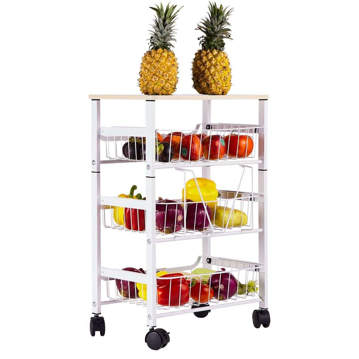 BMTBUY Kitchen Storage Rolling Cart, Kitchen Cart with Lockable Wheels ...