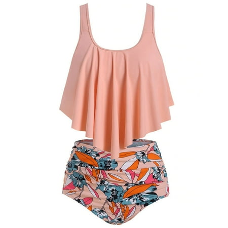 Women's High Waist Swimsuits Vintage Ruffle Two Piece Bathing Suits ...