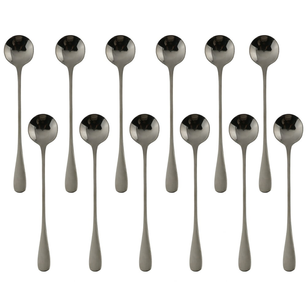 Black Long Handle Spoon, MDEALY 7” Stainless Steel Round Style Mixing ...