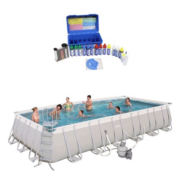Bestway 24' x 12' x 52" Rectangular Frame Above Ground Swimming Pool ...