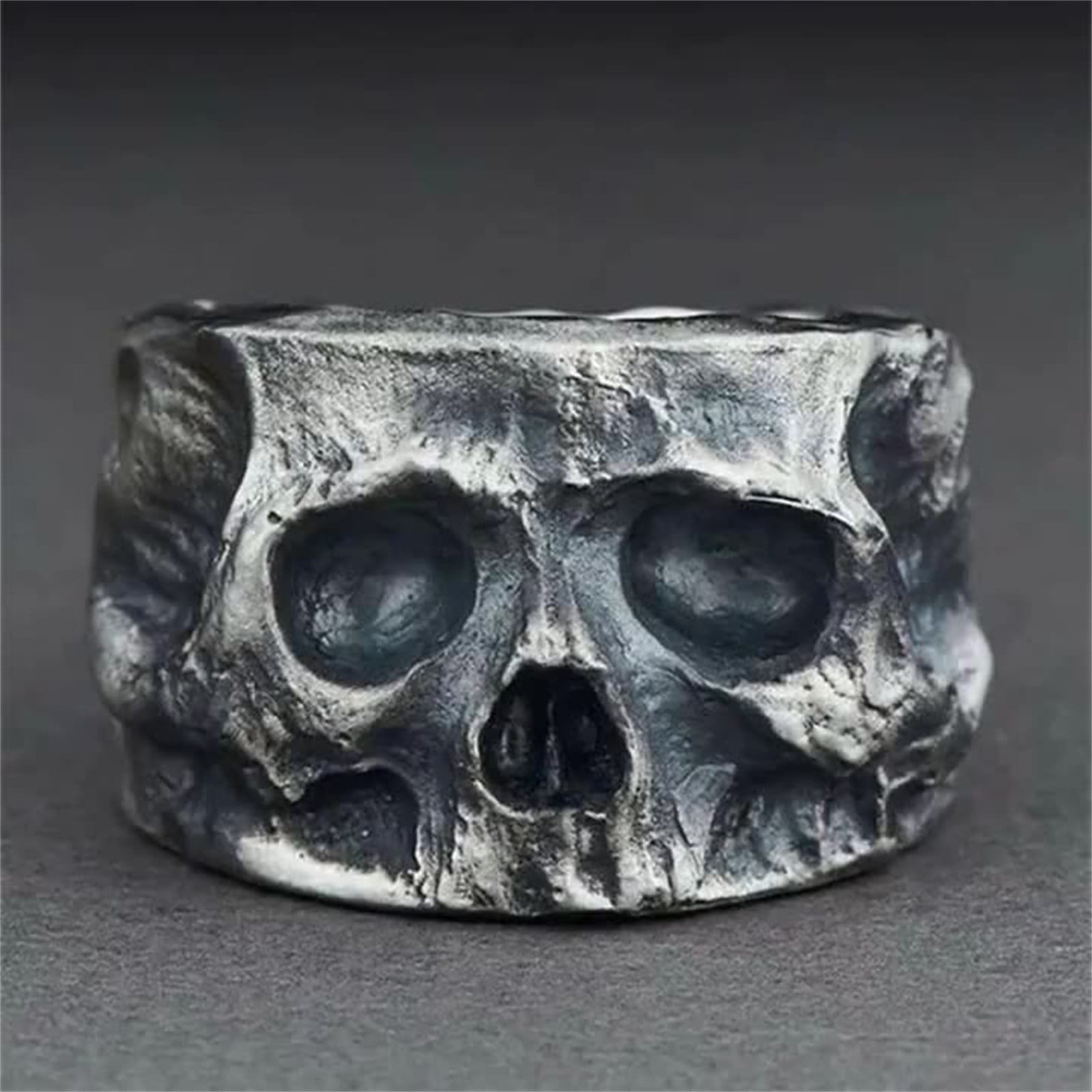 QISIWOLE 2 PC Antique Skull Head Ring, Vintage Skeleton Head Band Ring ...