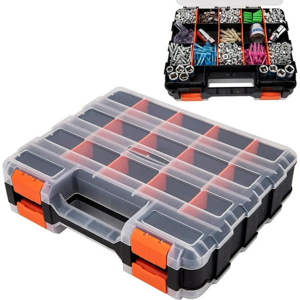 Tool Box Screw Organizer, 34-Removable Compartment Plastic Double Sided ...
