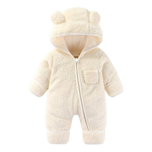 Lenpel Newborn Baby Fleece Jumpsuits Long Sleeve Zip up Fuzzy Hooded ...