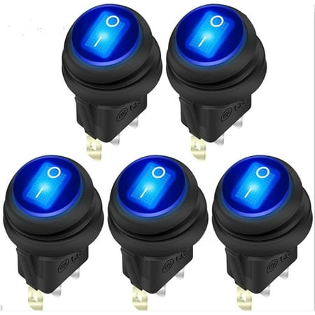 12V 20A Waterproof Rocker Switch Blue LED Lighted Round ON Off 3 Pin 12 ...