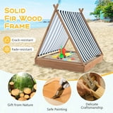 Costway Wooden Sandbox with Canopy Tent Design Fir Wood Frame 2 Bench ...