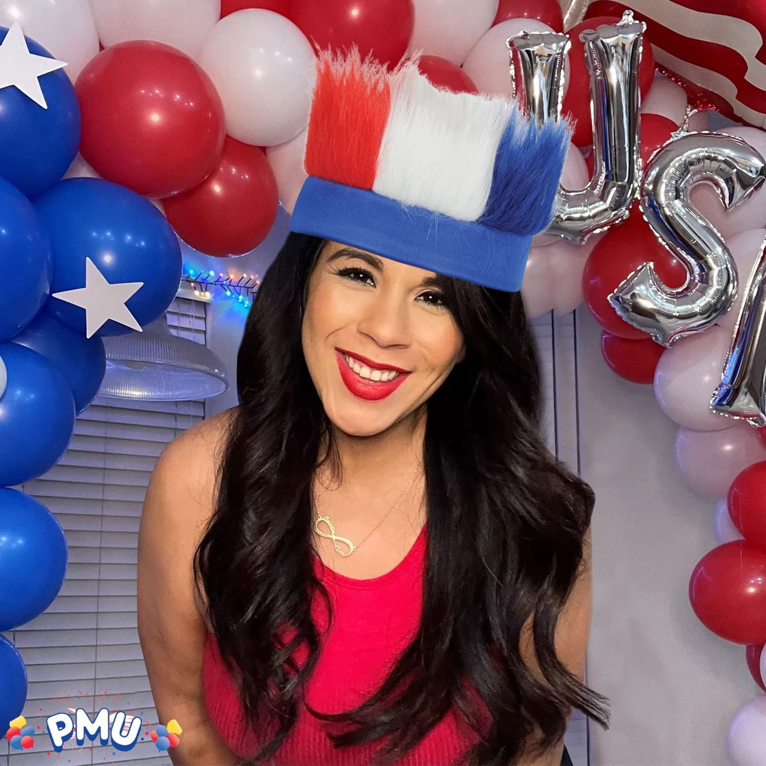 Buy PMU Patriotic Hairy Headband Red, White and Blue Crazy Hair Wigs ...