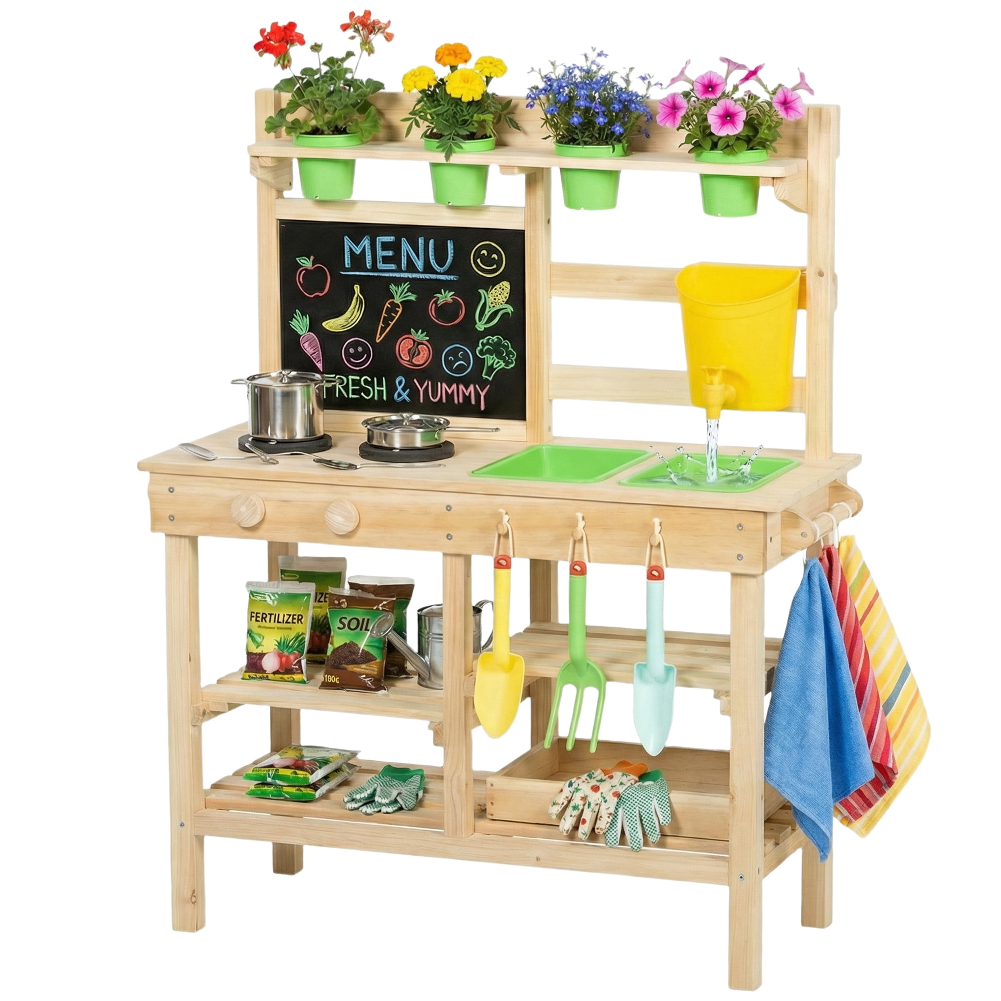 Click here for Qaba Wooden Kids Mud Kitchen With Kitchenware & Ga... prices