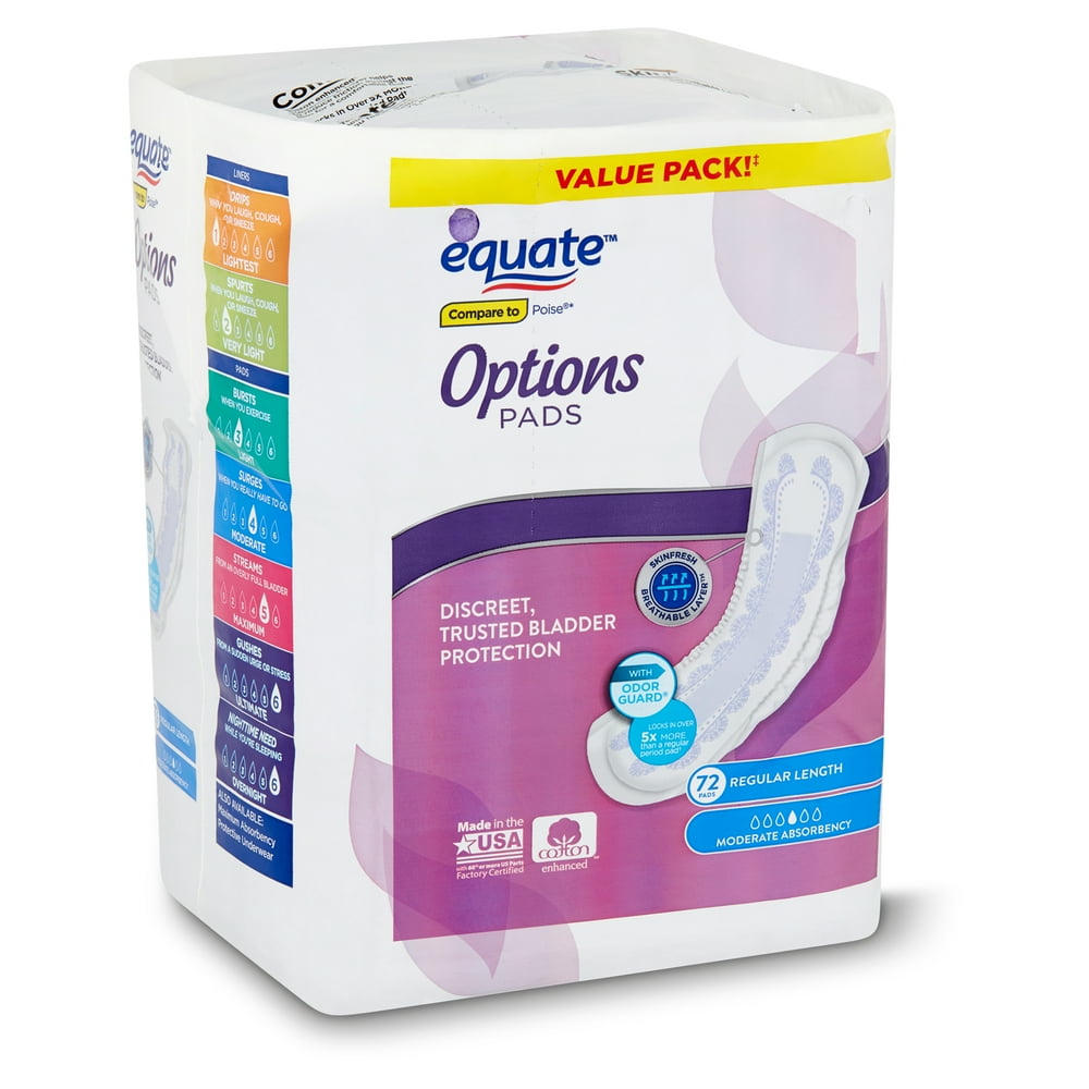 Equate Options Women s Moderate Regular Incontinence Pads 72 Count equate-options-women-s-moderate-regular-incontinence-pads-72-count